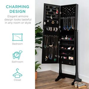 Best Choice Products Standing Mirror Armoire, Lockable Jewelry Storage Organizer Cabinet w/Velvet Interior, 3 Angle Adjustments - Black