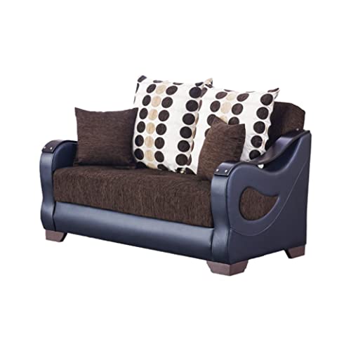 BEYAN Illinois Collection Convertible Storage Loveseat with Ample Storage Space, Includes 2 Pillows, Dark Brown