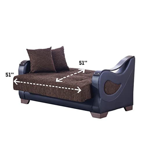 BEYAN Illinois Collection Convertible Storage Loveseat with Ample Storage Space, Includes 2 Pillows, Dark Brown