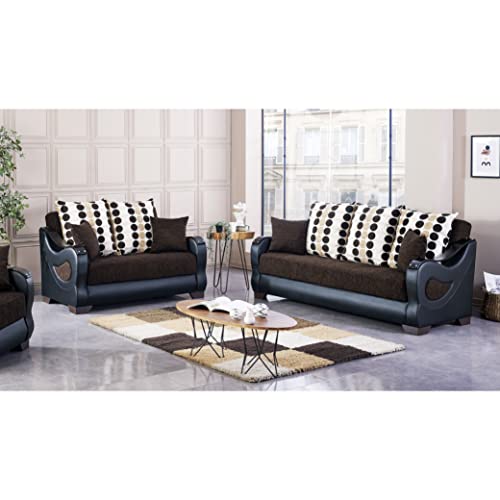 BEYAN Illinois Collection Convertible Storage Loveseat with Ample Storage Space, Includes 2 Pillows, Dark Brown