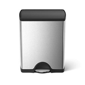 simplehuman 46 Liter / 12.2 Gallon Rectangular Kitchen Dual Compartment Recycling Step Trash Can, Brushed Stainless Steel