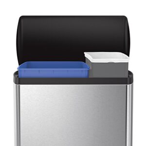 simplehuman 46 Liter / 12.2 Gallon Rectangular Kitchen Dual Compartment Recycling Step Trash Can, Brushed Stainless Steel