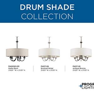 Drum Shade Collection 5-Light White Textured Linen Shade Farmhouse Chandelier Light Antique Bronze