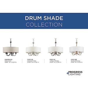 Drum Shade Collection 5-Light White Textured Linen Shade Farmhouse Chandelier Light Antique Bronze