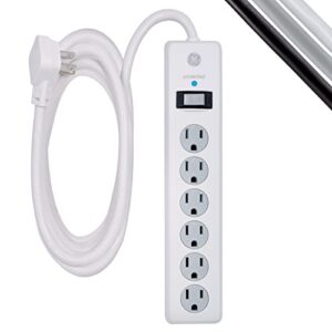 ge 6-outlet surge protector, 10 ft extension cord, power strip, 800 joules, flat plug, twist-to-close safety covers, ul listed, white, 14092