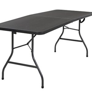 CoscoProducts Deluxe 6 foot x 30 inch Fold-in-Half Blow Molded Folding Table, Black