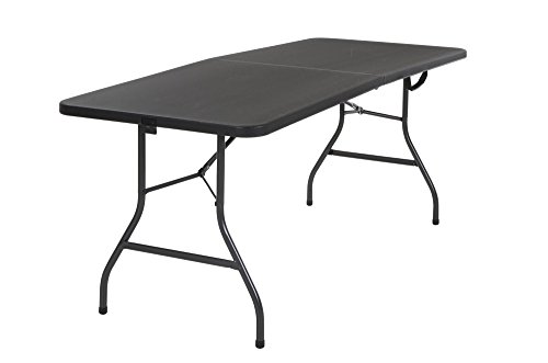 CoscoProducts Deluxe 6 foot x 30 inch Fold-in-Half Blow Molded Folding Table, Black