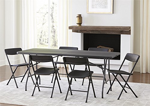 CoscoProducts Deluxe 6 foot x 30 inch Fold-in-Half Blow Molded Folding Table, Black