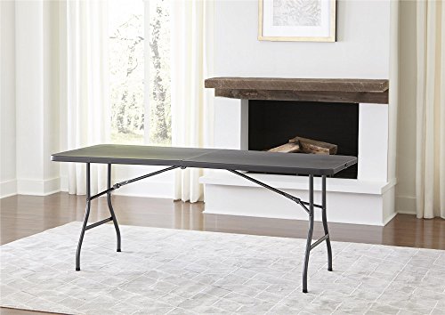 CoscoProducts Deluxe 6 foot x 30 inch Fold-in-Half Blow Molded Folding Table, Black