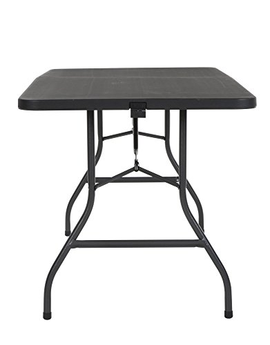 CoscoProducts Deluxe 6 foot x 30 inch Fold-in-Half Blow Molded Folding Table, Black