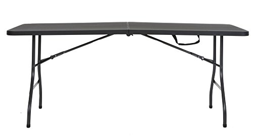 CoscoProducts Deluxe 6 foot x 30 inch Fold-in-Half Blow Molded Folding Table, Black