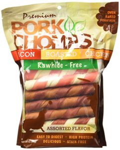 pork chomps baked pork skin dog chews, 6-inch twists, assorted flavors, 24 count