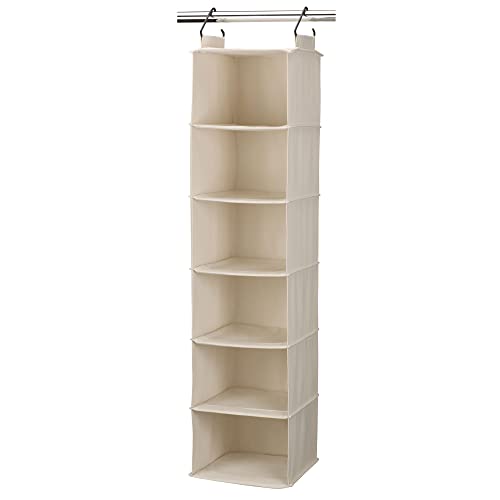 Household Essentials Cedarline 6-Shelf Hanging Closet Organizer, Heavy-Duty Cotton Canvas, Breathable, Versatile, Compact, Perfect for Rod or Wire Closets, Natural