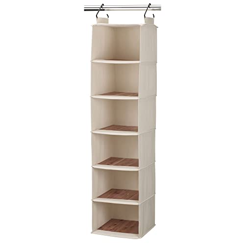 Household Essentials Cedarline 6-Shelf Hanging Closet Organizer, Heavy-Duty Cotton Canvas, Breathable, Versatile, Compact, Perfect for Rod or Wire Closets, Natural