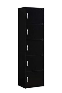 hodedah 5 door bookcase cabinet, 5-shelf, black