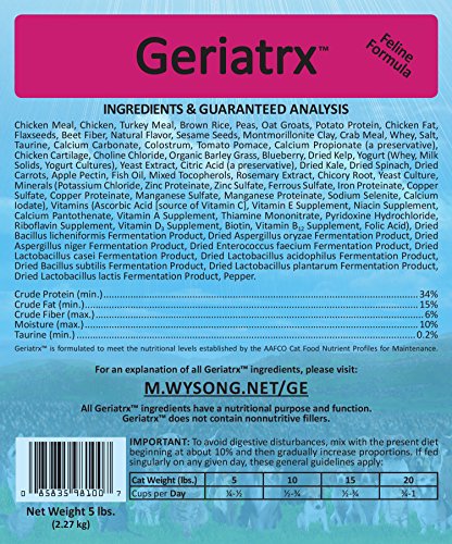 Wysong Geriatrx Senior Feline Formula Dry Cat Food, Four- 5 Pound Bags