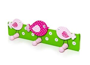 girls pink bird triple coat wall door hooks for girls bedroom or nursery