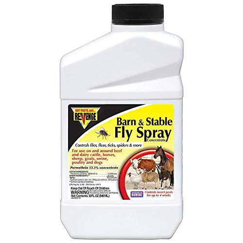 Revenge Barn & Stable Fly Spray, 32 oz Concentrate Long Lasting Insecticide for Flea and Tick Control Indoors and Outdoors