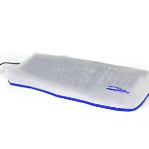 COMPUTER DUST SOLUTIONS Keyboard Dust Cover, Covers Standard Size PC Keyboards, Silky Smooth Antistatic Vinyl, Translucent Coconut Cream Color with Blue Trim, Larger, (18W x2H x7D)