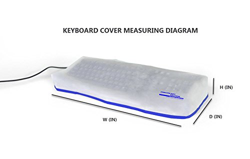 COMPUTER DUST SOLUTIONS Keyboard Dust Cover, Covers Standard Size PC Keyboards, Silky Smooth Antistatic Vinyl, Translucent Coconut Cream Color with Blue Trim, Larger, (18W x2H x7D)