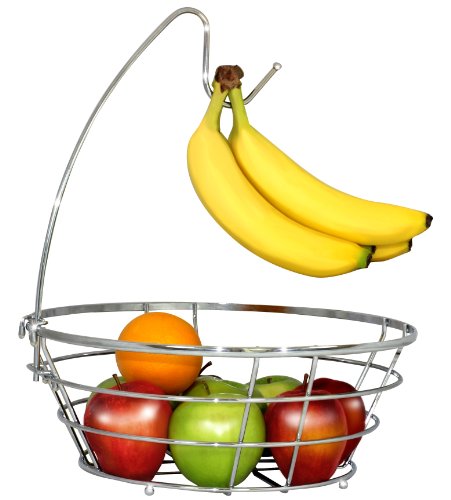 DecoBros Wire Fruit Tree Bowl with Banana Hanger, Chrome Finish