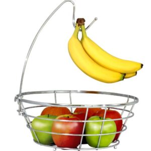 DecoBros Wire Fruit Tree Bowl with Banana Hanger, Chrome Finish