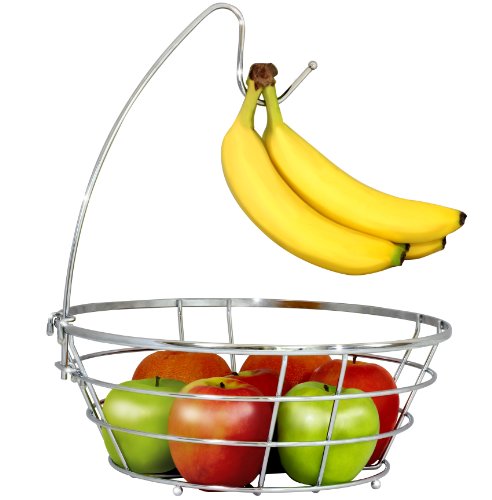 DecoBros Wire Fruit Tree Bowl with Banana Hanger, Chrome Finish