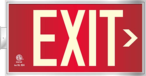 Photoluminescent Exit Sign Red - Framed Flag/Ceiling Mount (Removable Arrows) Code Approved UL 924 / IBC/NFPA/Part Number FRUL-BR-050-R