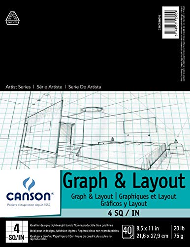 Canson Artist Series Graph and Layout Paper, 4 by 4 Blue Grid, Foldover Pad, 8.5x11 inches, 40 Sheets (20lb/75g) - Artist Paper for Adults and Students - Colored Pencil, Marker, Ink, Pen