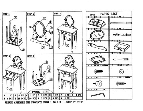 Frenchi Home Furnishing Vanity Set with Stool and Mirror