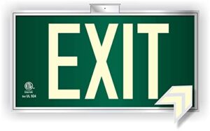 photoluminescent exit sign green framed flag/ceiling mount (removable arrows) code approved ul 924- ibc-nfpa