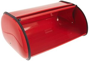 home basics stainless steel bread box with roll up lid, for easy kitchen counter storage, bread bin holder, red