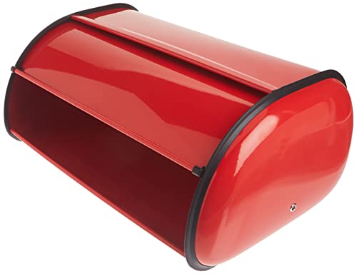 Home Basics Stainless Steel Bread Box with Roll Up Lid, For Easy Kitchen Counter Storage, Bread Bin Holder, Red