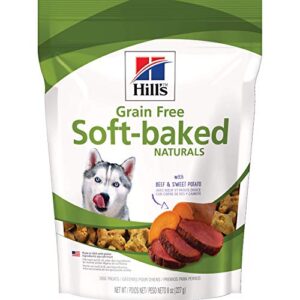 hill's grain free dog treats, soft-baked naturals with beef & sweet potatoes, soft healthy dog snacks, 8 oz. bag