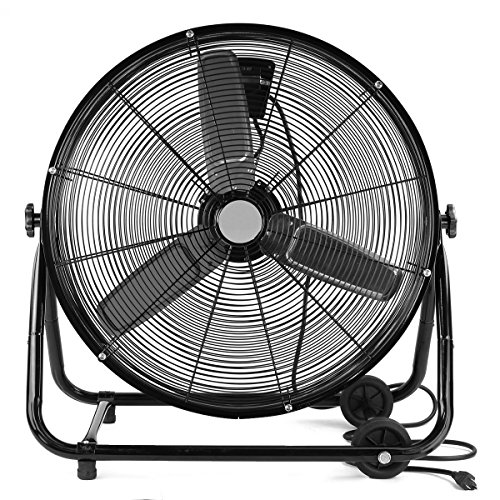 XtremepowerUS Industrial Fan 24" Inch High Velocity Floor Fan Rolling Drum Shop Fan Garage Adjustable Speed Air Flow Built-in Wheel