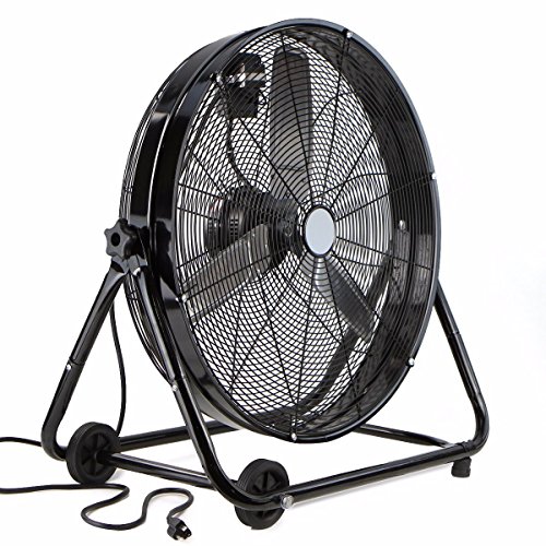 XtremepowerUS Industrial Fan 24" Inch High Velocity Floor Fan Rolling Drum Shop Fan Garage Adjustable Speed Air Flow Built-in Wheel