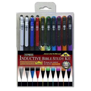 g.t. luscombe company, inc. 10 piece inductive bible study pen/pencil set | no smearing or fading | cross imprint | no bleed pigmented ink black, blue, red, yellow, green, pink, orange, violet