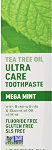 Desert Essence Tea Tree Oil Ultra Care Toothpaste 6.5 oz - Non-GMO, Gluten Free, Vegan, Cruelty Free, Fluoride Free - Pure Australian Tea Tree Oil, Baking Soda & Chamomile, Fights Bacteria & Plaque