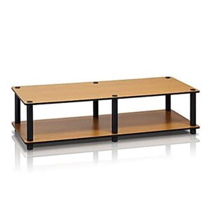 furinno just no tools wide light cherry television stand with black tube