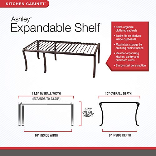 Spectrum Diversified Ashley Shelf Sturdy Steel Wire Storage Shelf & Cabinet Organizer, Expands to Fit Kitchen & Bathroom Cabinets, Rust-Resistant Finish, Bronze