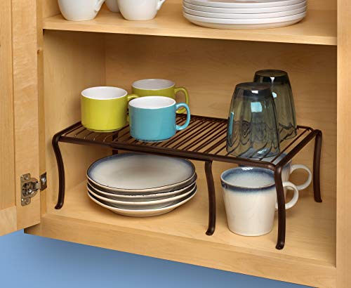 Spectrum Diversified Ashley Shelf Sturdy Steel Wire Storage Shelf & Cabinet Organizer, Expands to Fit Kitchen & Bathroom Cabinets, Rust-Resistant Finish, Bronze