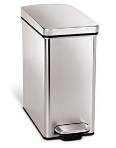 simplehuman 10 liter / 2.6 gallon stainless steel bathroom slim profile trash can, brushed stainless steel