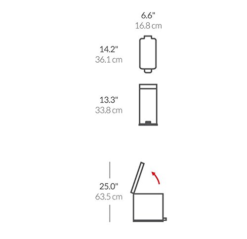 simplehuman 10 Liter / 2.6 Gallon Stainless Steel Bathroom Slim Profile Trash Can, Brushed Stainless Steel