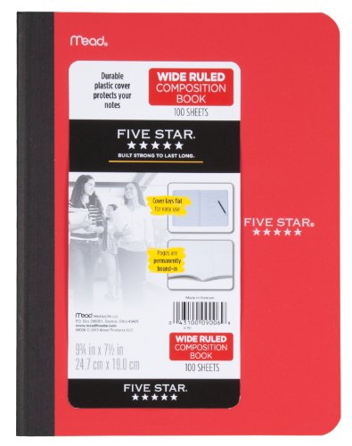 Five Star Composition Book/Notebook, Wide Ruled Paper, 100 Sheets, 9-3/4" x 7-1/2", Color Selected For You, 1 Count (09006)