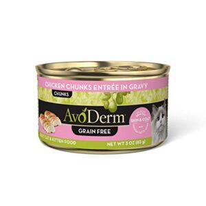 avoderm natural grain free wet cat food, chicken chunks entrée in gravy, 3 oz cans, case of 24