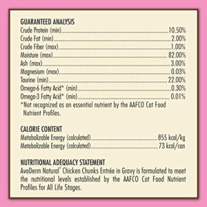 Avoderm Natural Grain Free Wet Cat Food, Chicken Chunks Entrée In Gravy, 3 Oz Cans, Case Of 24