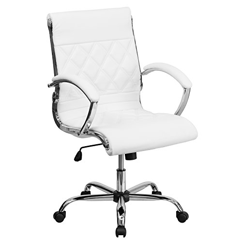 Flash Furniture Merideth Mid-Back Designer White LeatherSoft Executive Swivel Office Chair with Chrome Base and Arms