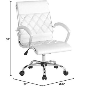 Flash Furniture Merideth Mid-Back Designer White LeatherSoft Executive Swivel Office Chair with Chrome Base and Arms