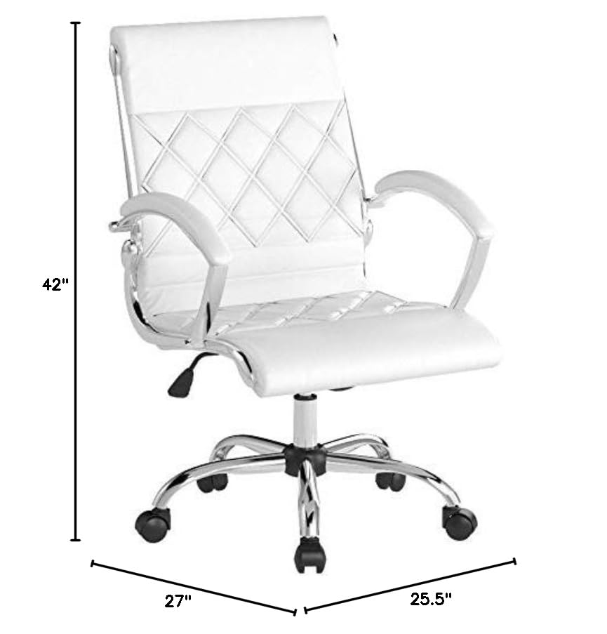 Flash Furniture Merideth Mid-Back Designer White LeatherSoft Executive Swivel Office Chair with Chrome Base and Arms