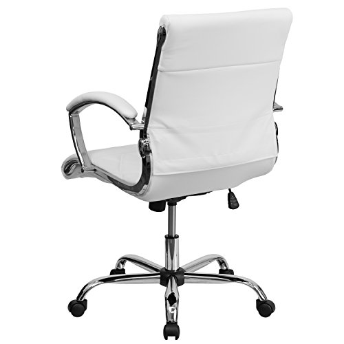 Flash Furniture Merideth Mid-Back Designer White LeatherSoft Executive Swivel Office Chair with Chrome Base and Arms